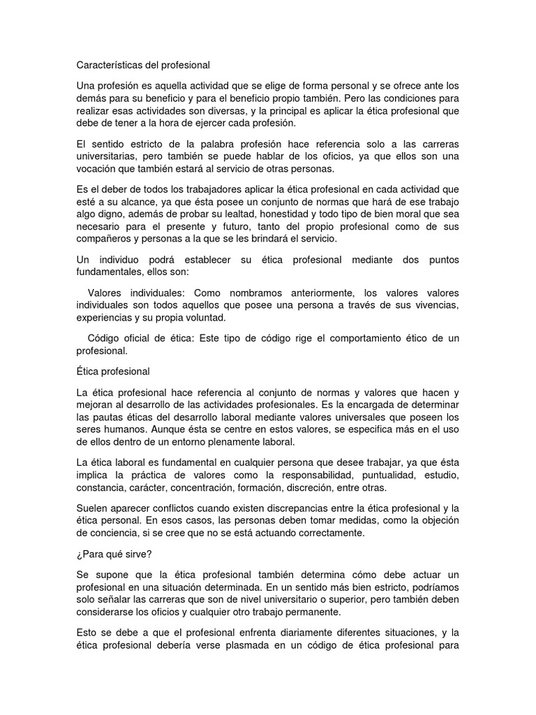 Características Del Profesional | PDF | Ética profesional | Moralidad