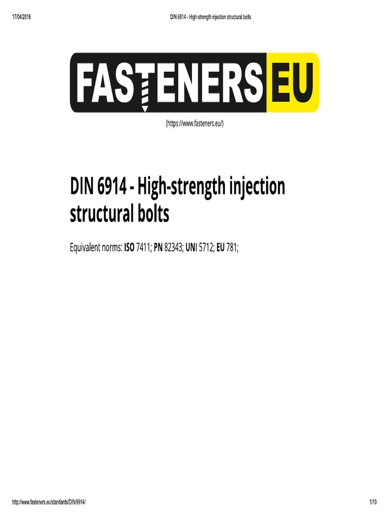 DIN 6914 - High-Strength Injection Structural Bolts PDF | PDF