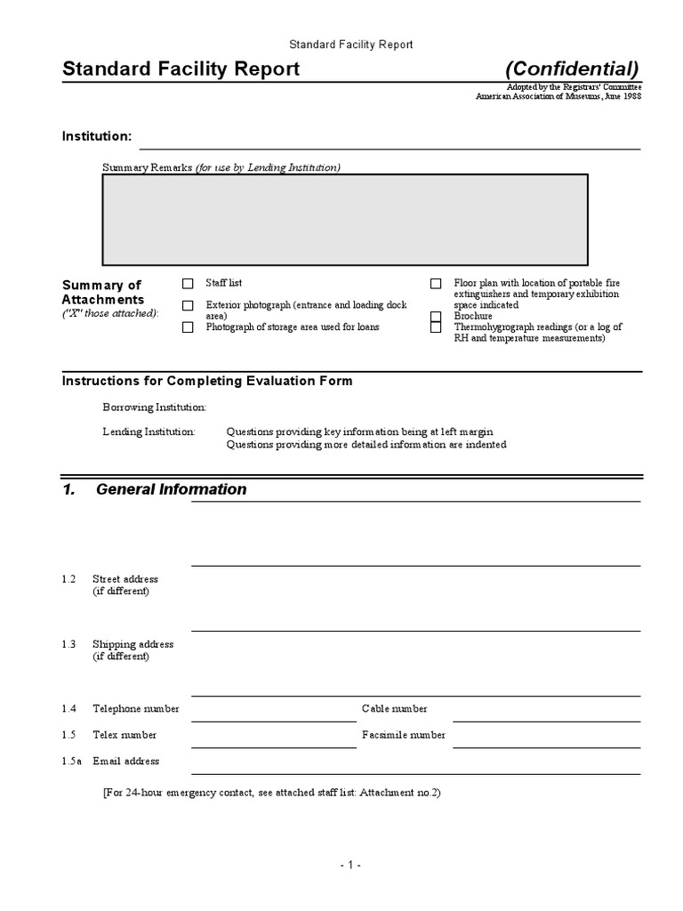 Standard Facility Report for Museums | PDF | Hvac | Air Conditioning
