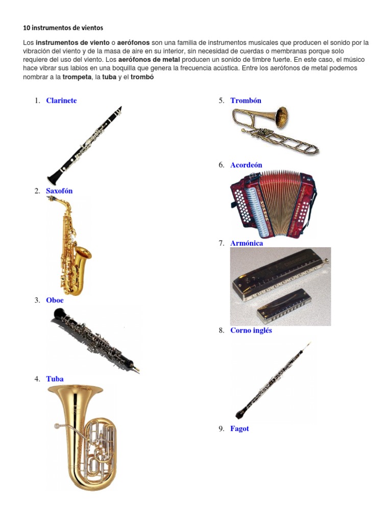 10 Instrumentos de Vientos 10 de Cuerda y 10 de Percusiones | PDF ...