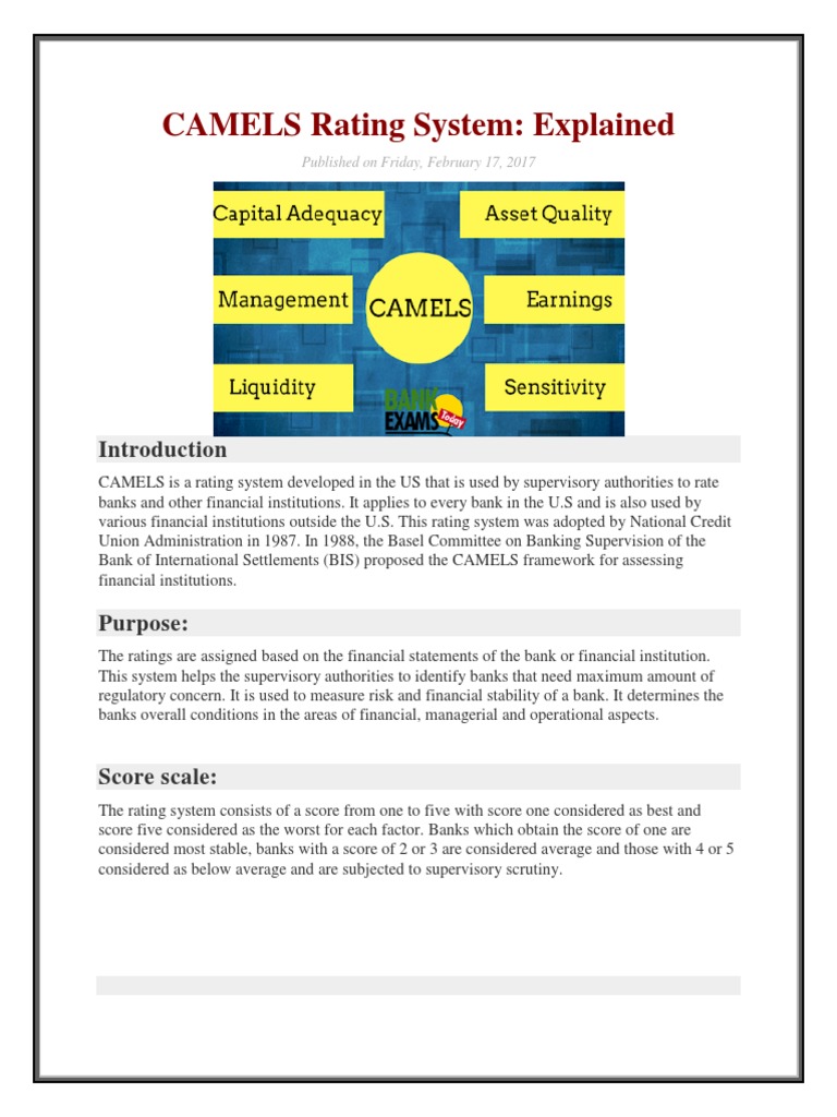 Camel Rating Framework | PDF | Banks | Capital Requirement