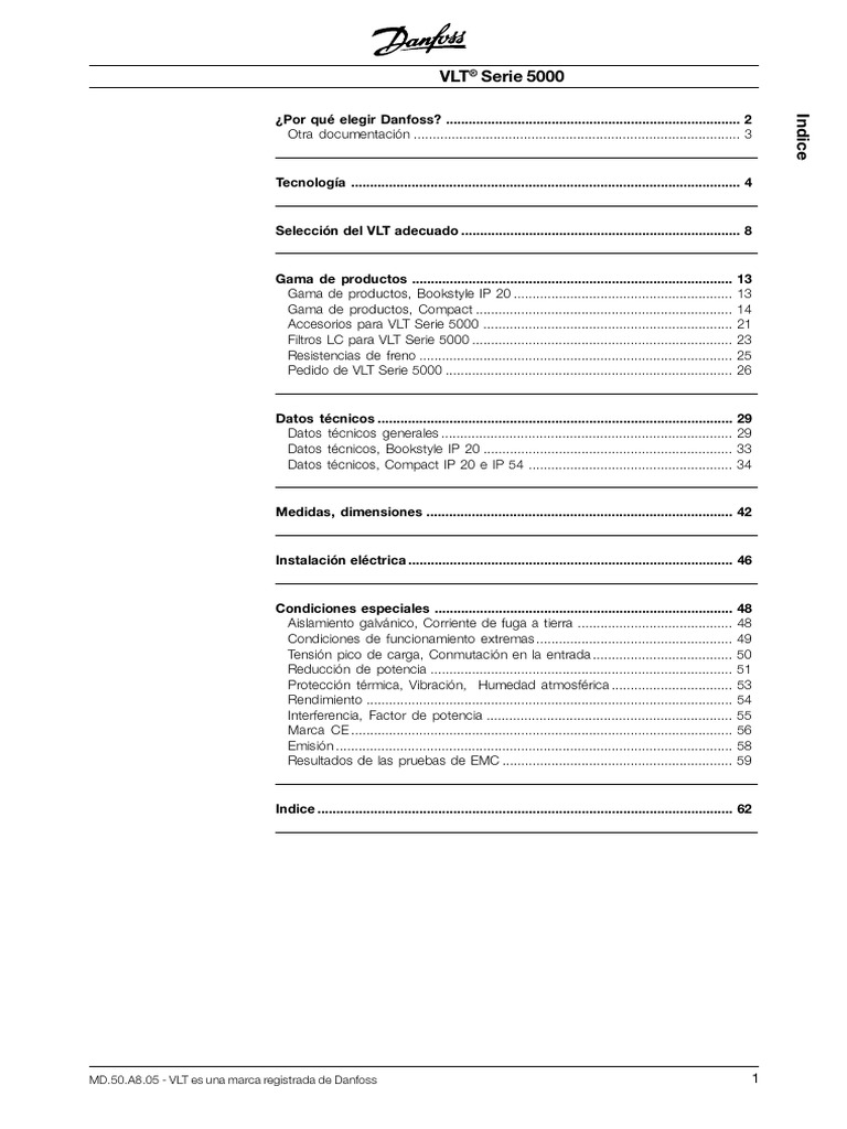 Danfoss VLT Serie 5000 - Especificaciones Técnicas | PDF | Corriente ...