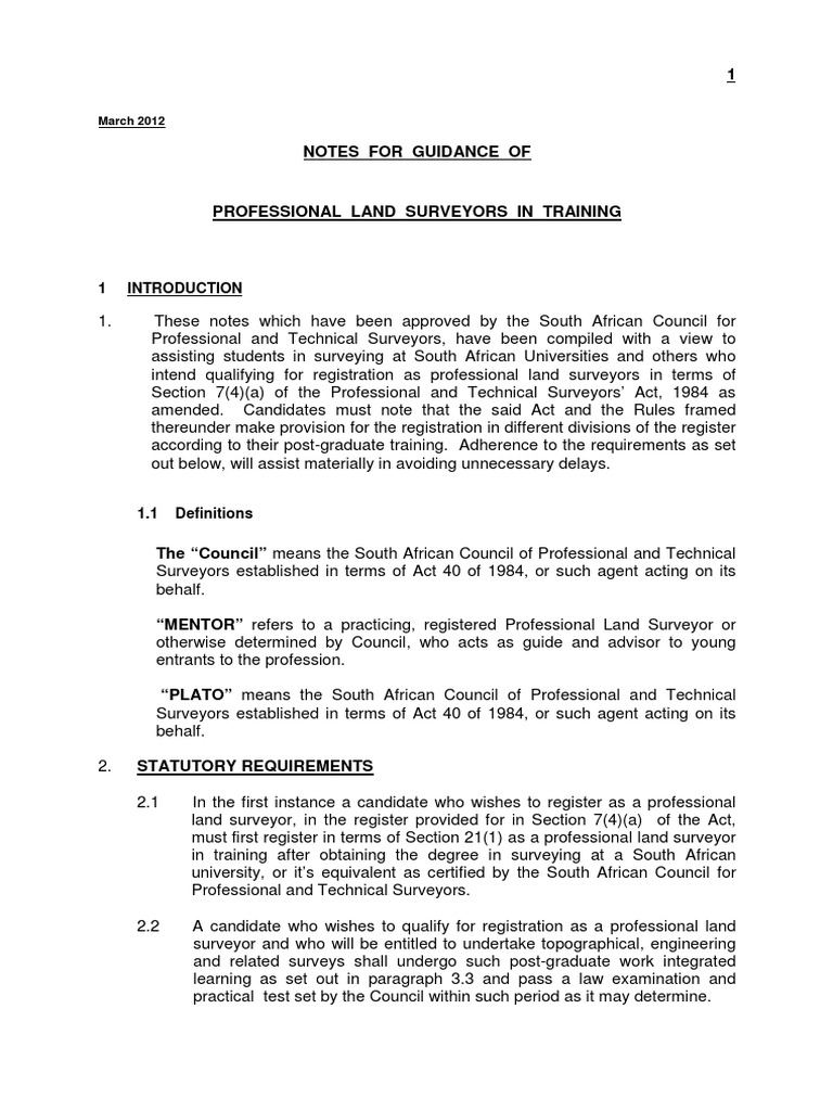 Prof Land Surveyor NOTES | PDF | Surveying | Mentorship