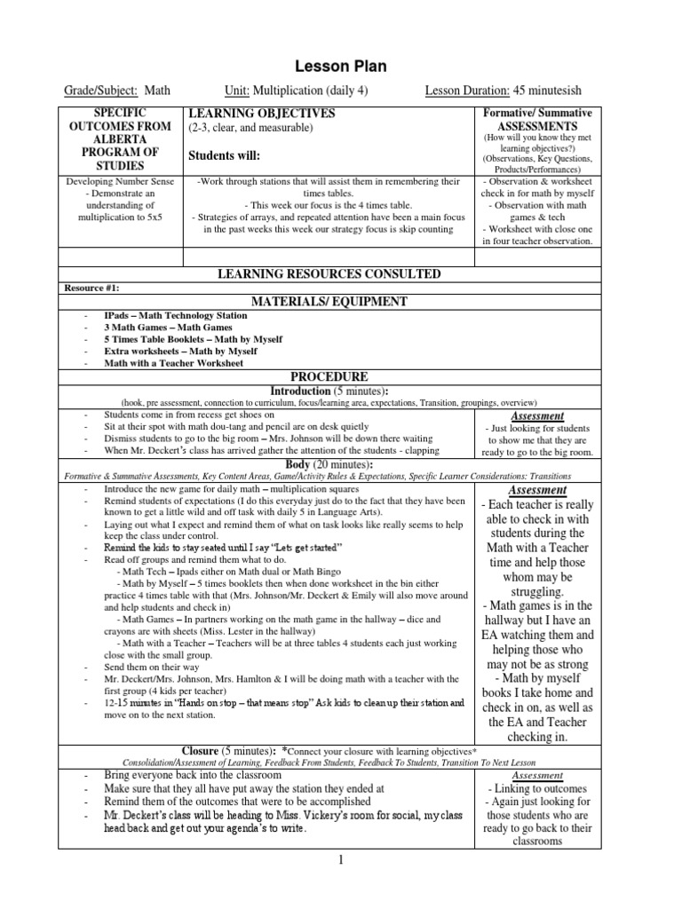 Lesson Plan: Learning Objectives | PDF | Educational Assessment | Teaching