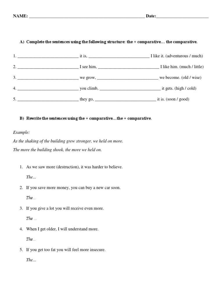 Double Comparatives Workshop | PDF | Teaching Methods & Materials