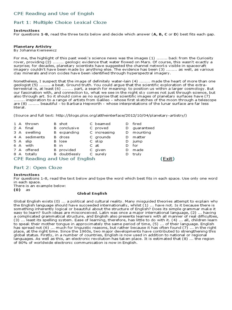 CPE Reading and Use of Engish - FLO-JOE | PDF | English Language ...