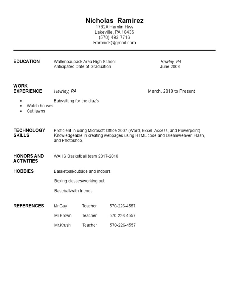Nicholas Ramirez Resume Overview | PDF