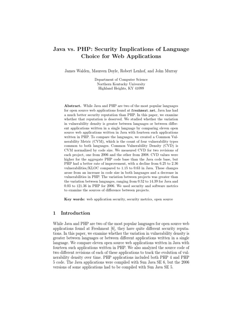 Java Versus PHP | PDF | Php | Vulnerability (Computing)