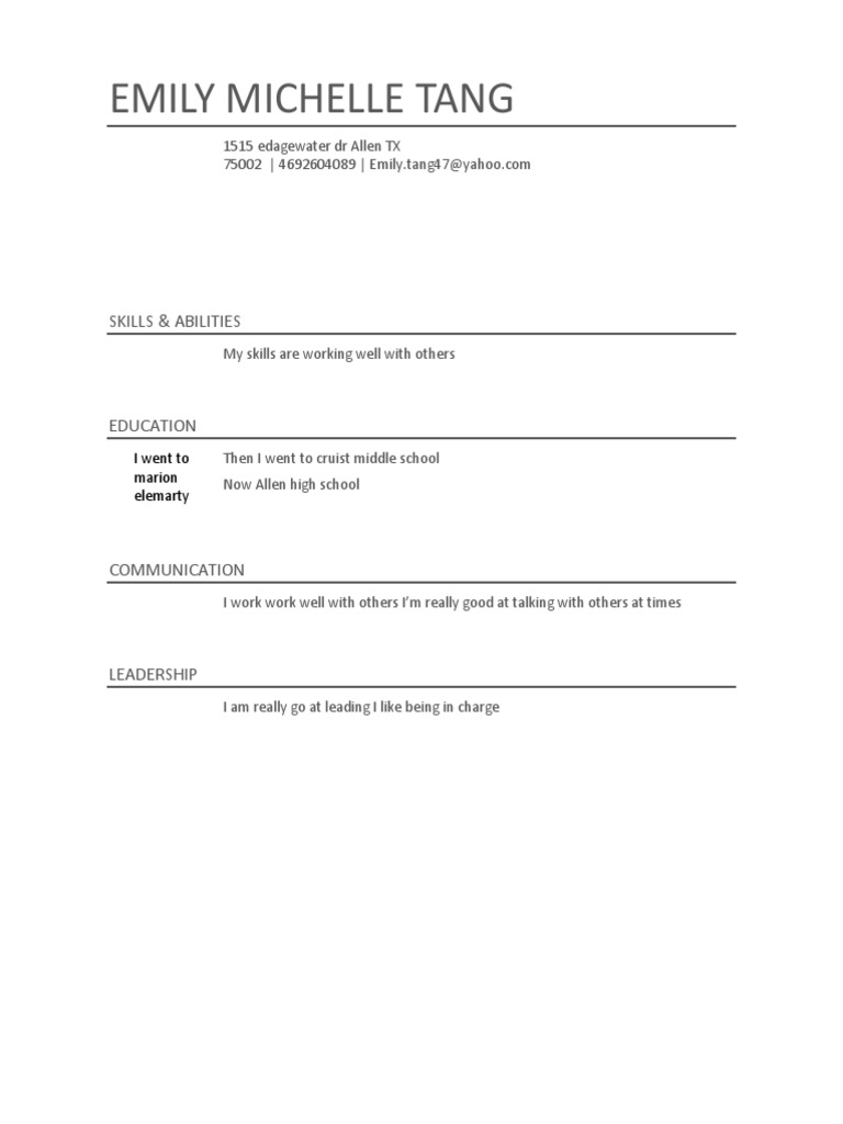 Emily Tang's Skills and Education Profile | PDF
