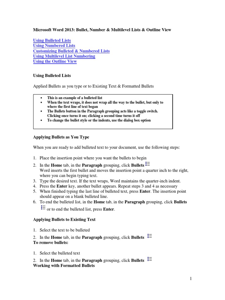 Word Bullet Number Lists PDF | PDF | Paragraph | Keyboard Shortcut