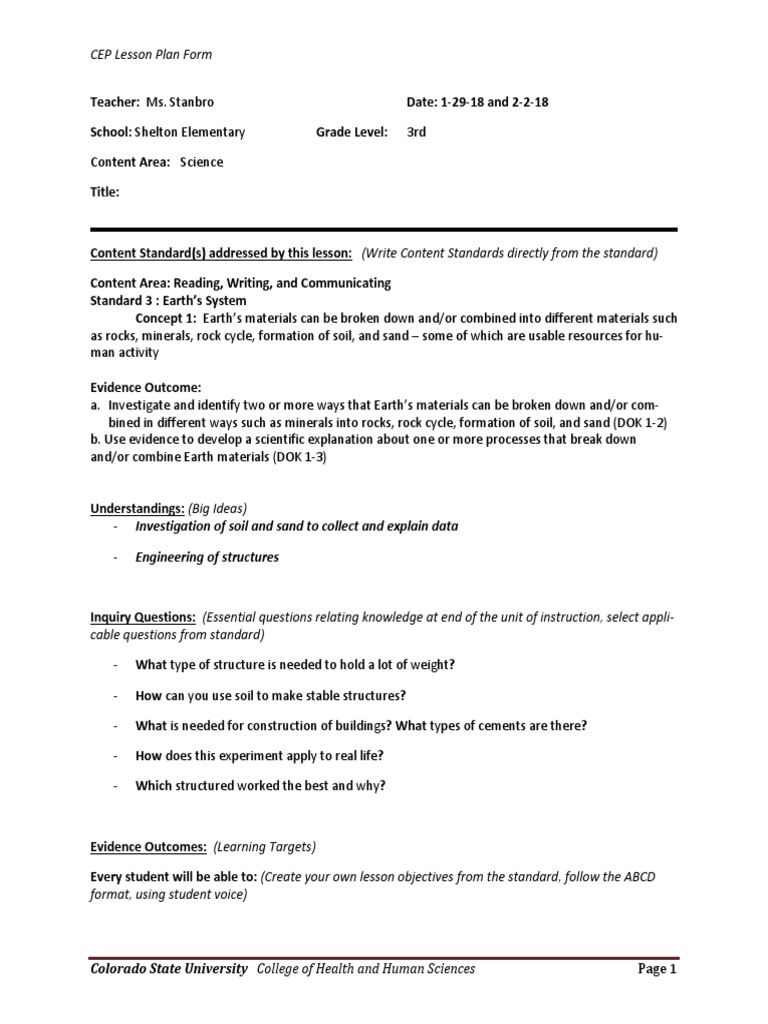Student Teaching - Lesson Plan 1 2 | PDF | Lesson Plan | Educational ...