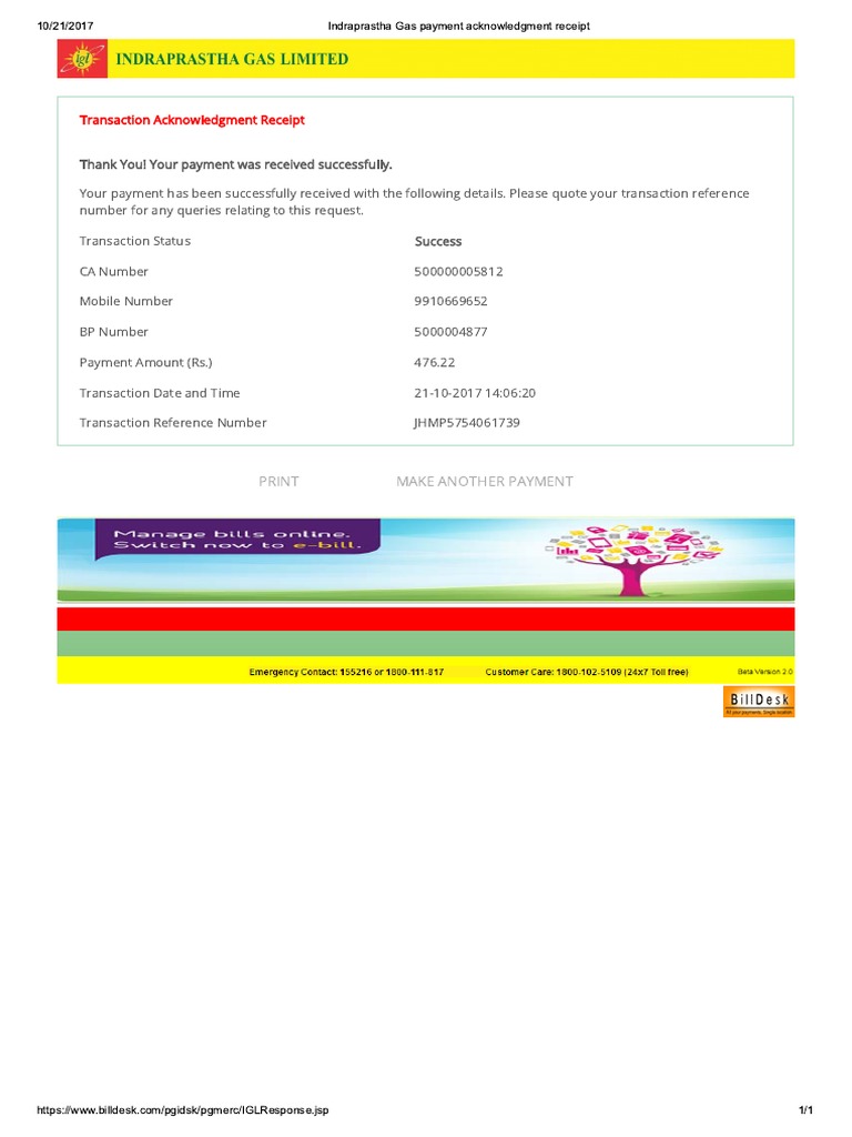 IGL Payment Receipt-21102017 PDF | PDF