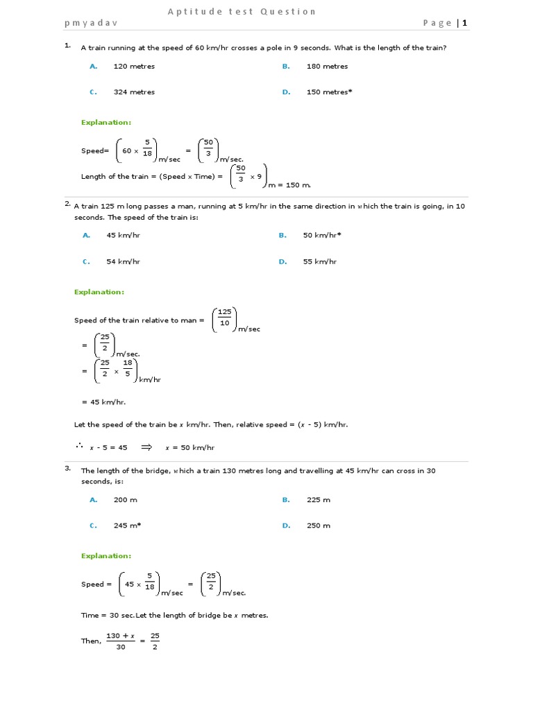 Analysis of Train Speed and Length Word Problems | PDF | Speed | Train
