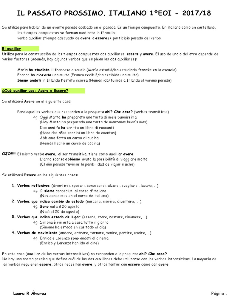 Passato Prossimo | PDF | Idioma italiano | Verbo