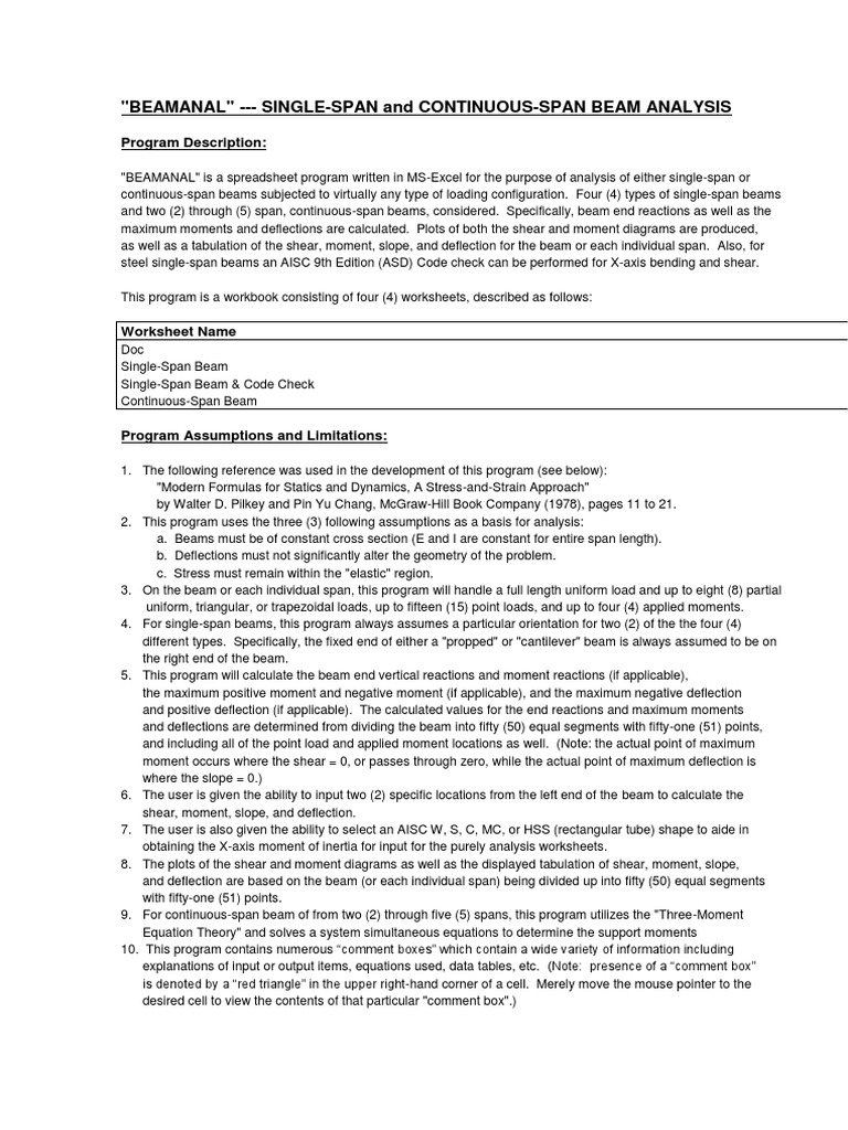 "Beamanal" - Single-Span and Continuous-Span Beam Analysis | PDF | Beam ...