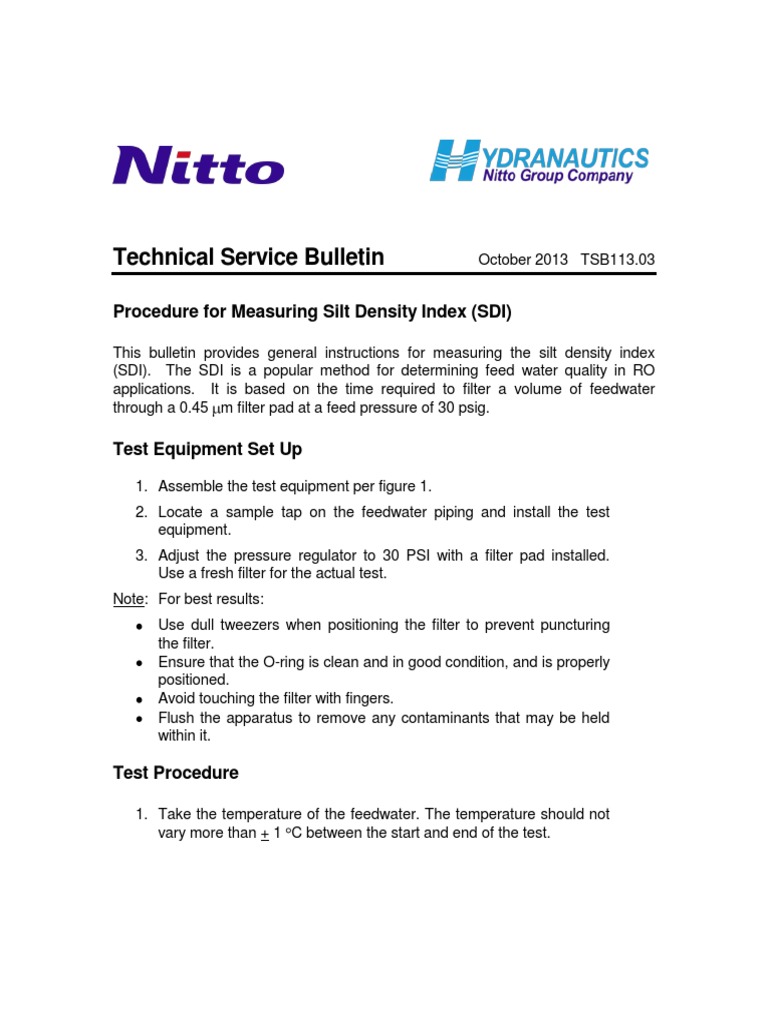 Procedure For Measuring Silt Density Index (SDI) PDF | PDF | Valve ...