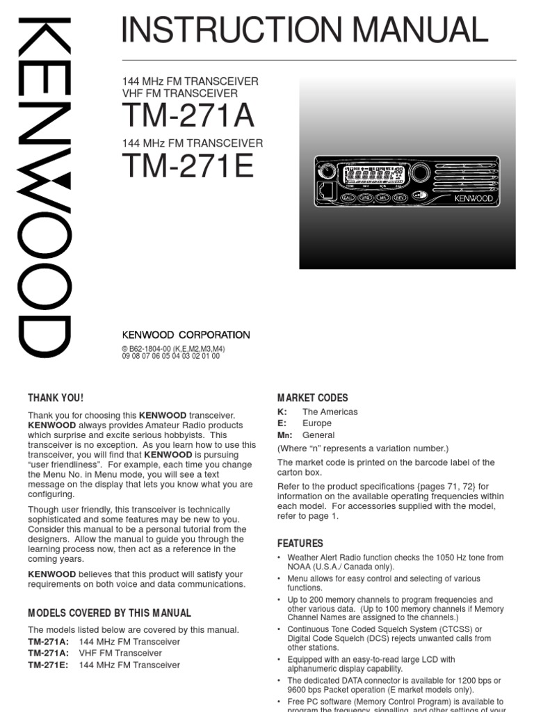 Kenwood TM-271A E Instructions Manual | PDF | Power Supply | Electrical ... Kenwood TM-271A E Instructions Manual | PDF | Power Supply | Electrical ...