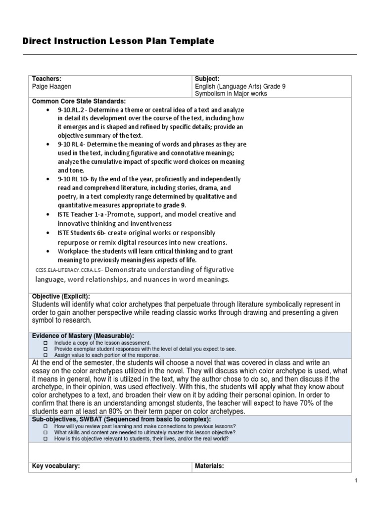 Direct Instruction Lesson Plan Template | PDF | Question | Teachers