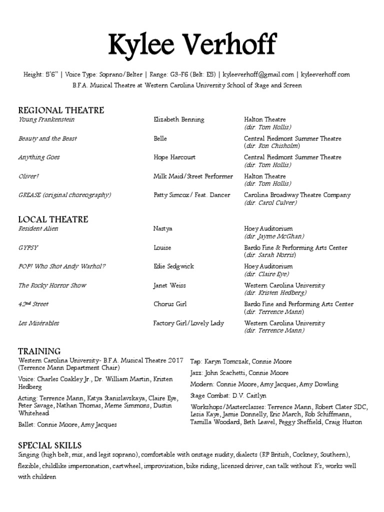 Kylee Verhoff Resume | PDF | Performing Arts | Entertainment