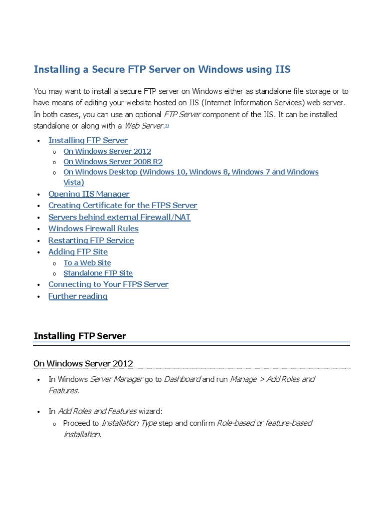 Installing A Secure FTP Server On Windows Using IIS | Download Free PDF | File Transfer Protocol ...