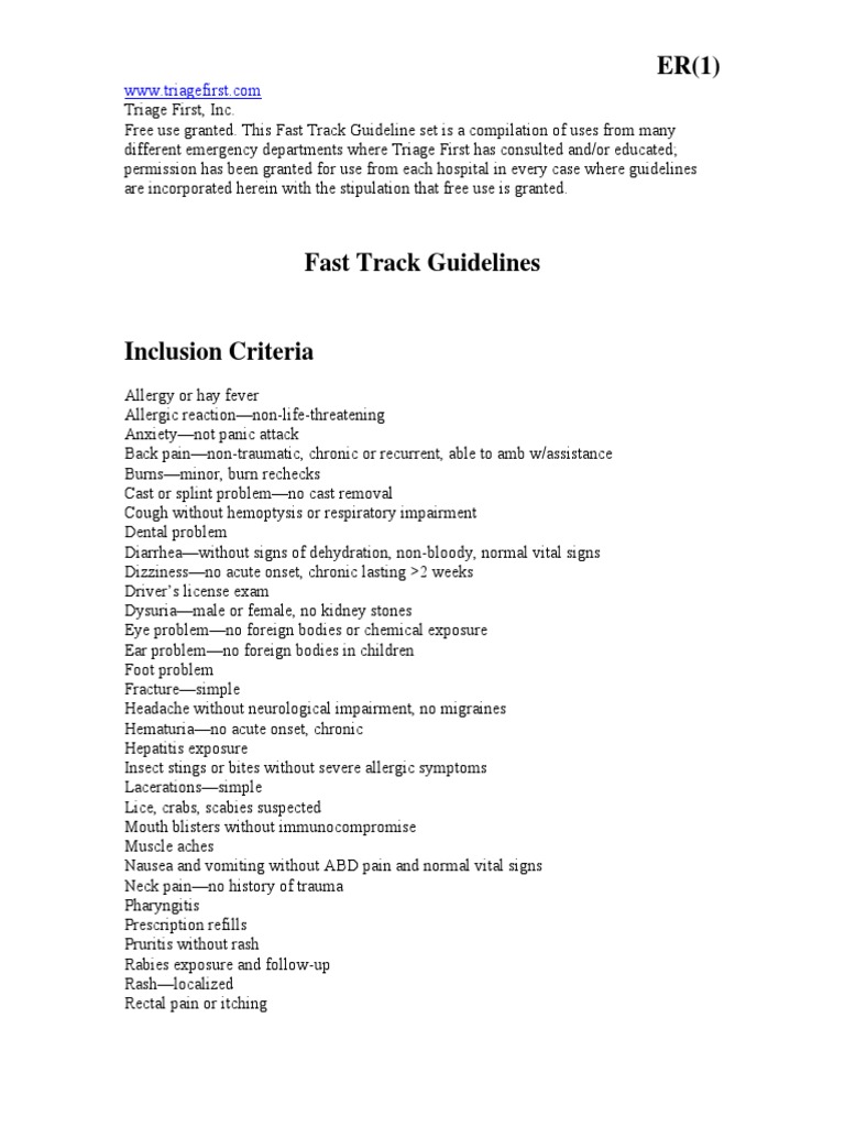 Triage First Fast Track Guidelines 2 | PDF | Emergency Department ...