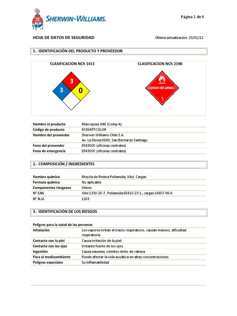 Macropoxy 646 Comp A - Msds | PDF | Agua | Química