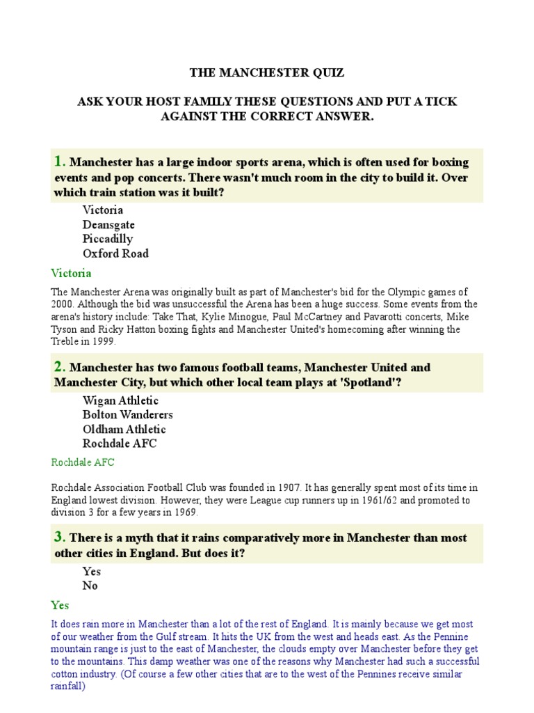 The Manchester Quiz With Answers | PDF | Manchester | Terriers