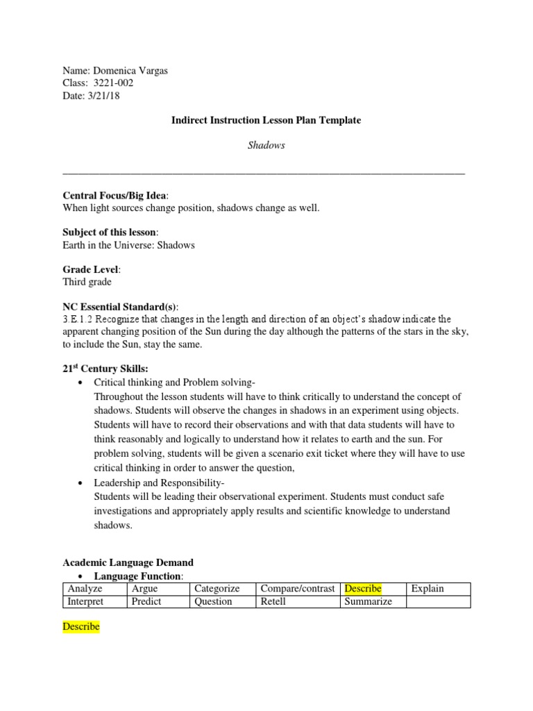 3221-002 Shadows Lesson Plan DV | PDF | Shadow | Question