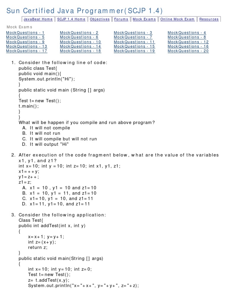 Java Mock Tests For SCJP | PDF
