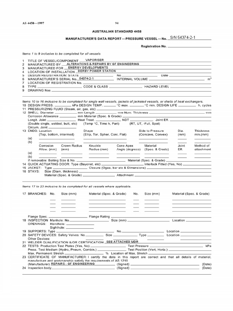 Vessel Data Report AS 4458 | PDF