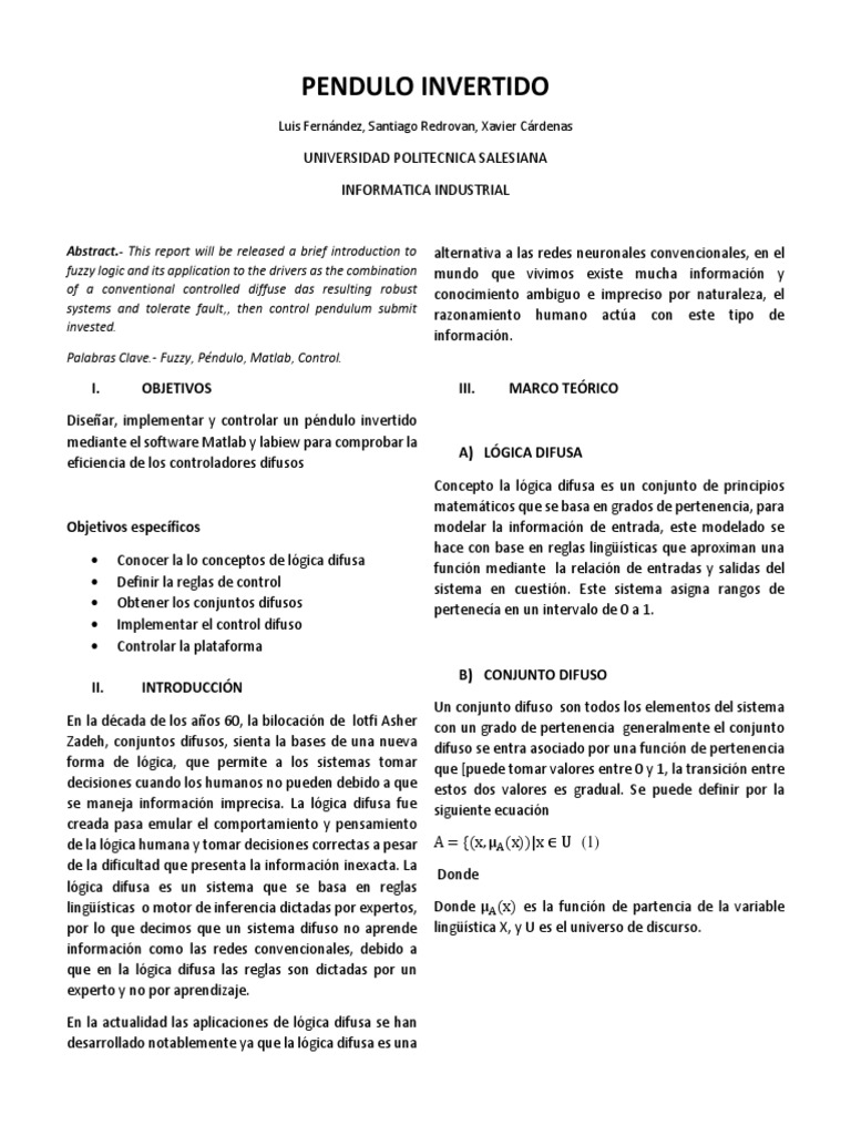 Control Difuso en Péndulo Invertido | PDF | Lógica difusa | Inferencia
