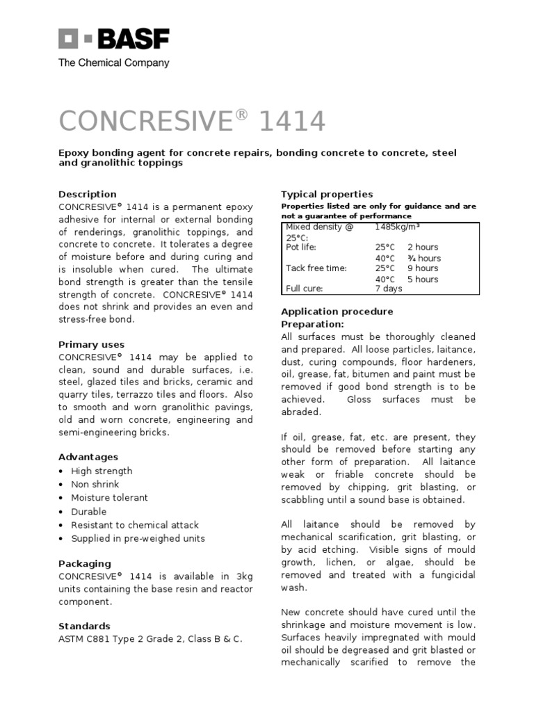 Concresive 1414: Epoxy Bonding Agent | PDF | Epoxy | Concrete