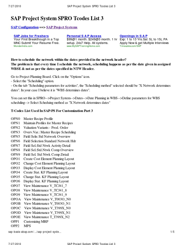 SAP Project System SPRO Tcodes List 3 | PDF | Computing | Computing And ...