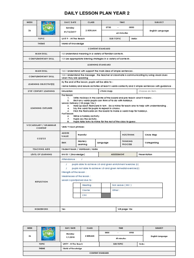 Year 2 Lesson Plan: At The Beach | PDF | Lesson Plan | English Language