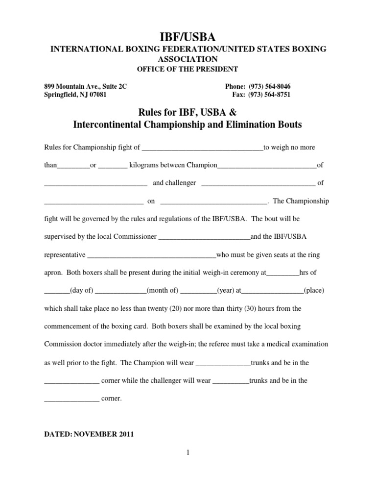 Ibf/Usba: Rules For IBF, USBA & Intercontinental Championship and ...