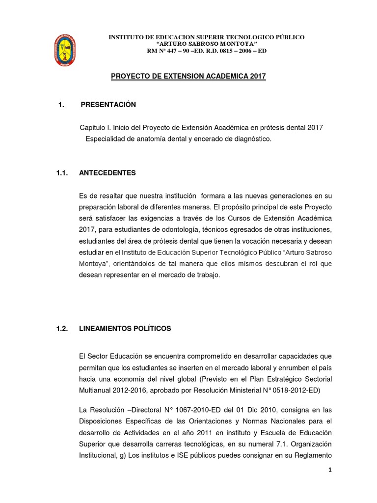 Proyecto de Extension Academica Prot Dental 2017 | PDF | Maestros ...
