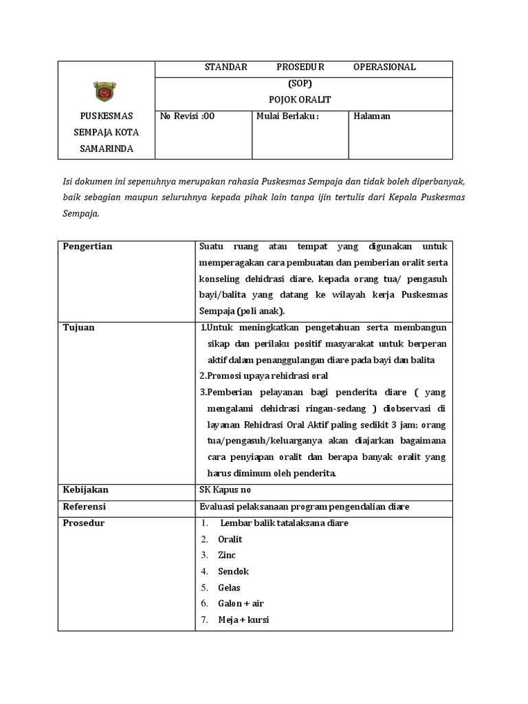 Spo Pojok Oralit Edit | PDF