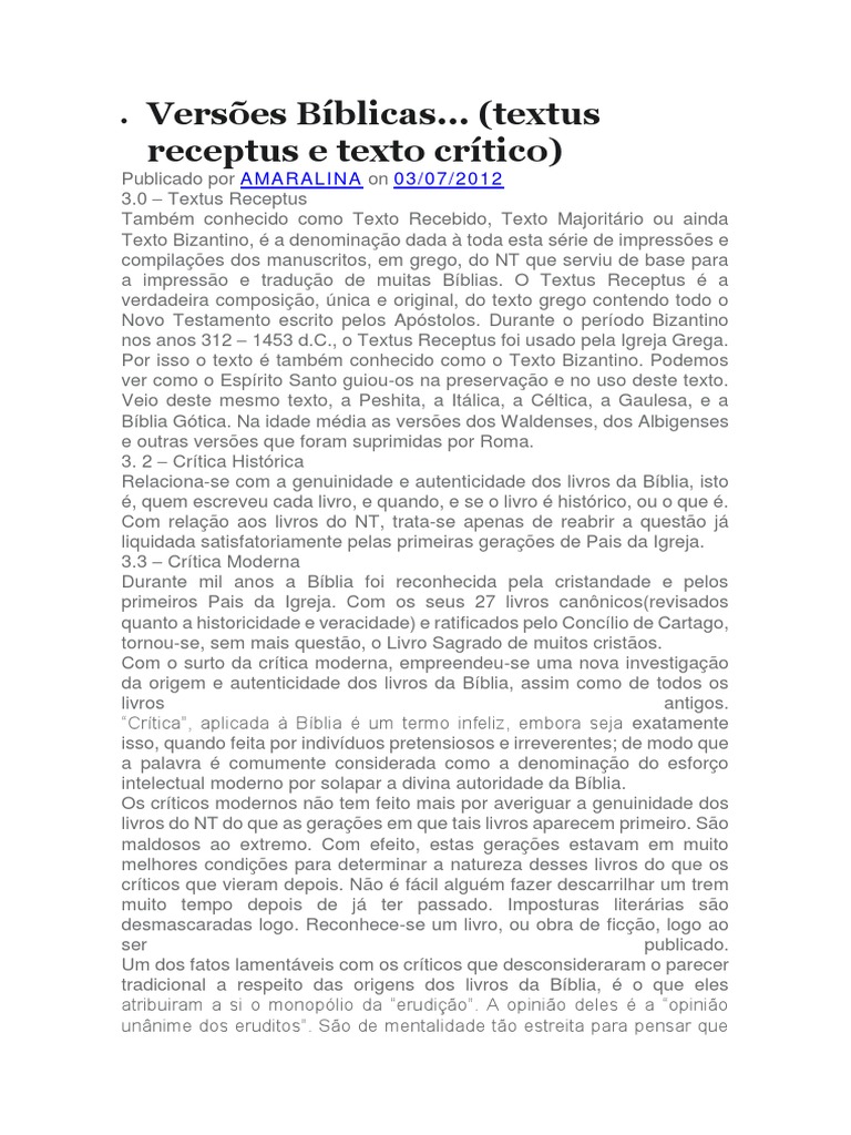 Textus Receptus vs Texto Crítico | PDF | Bíblia | Religião e crença