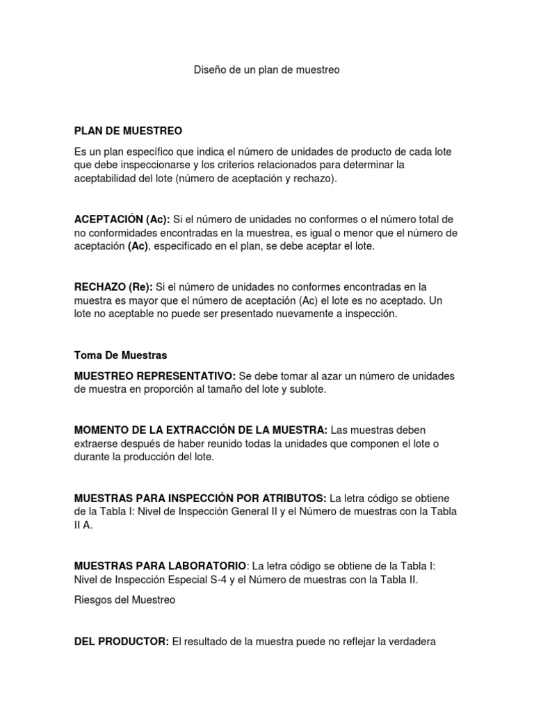 Diseño de Un Plan de Muestreo | Muestreo (Estadísticas) | Ciencia