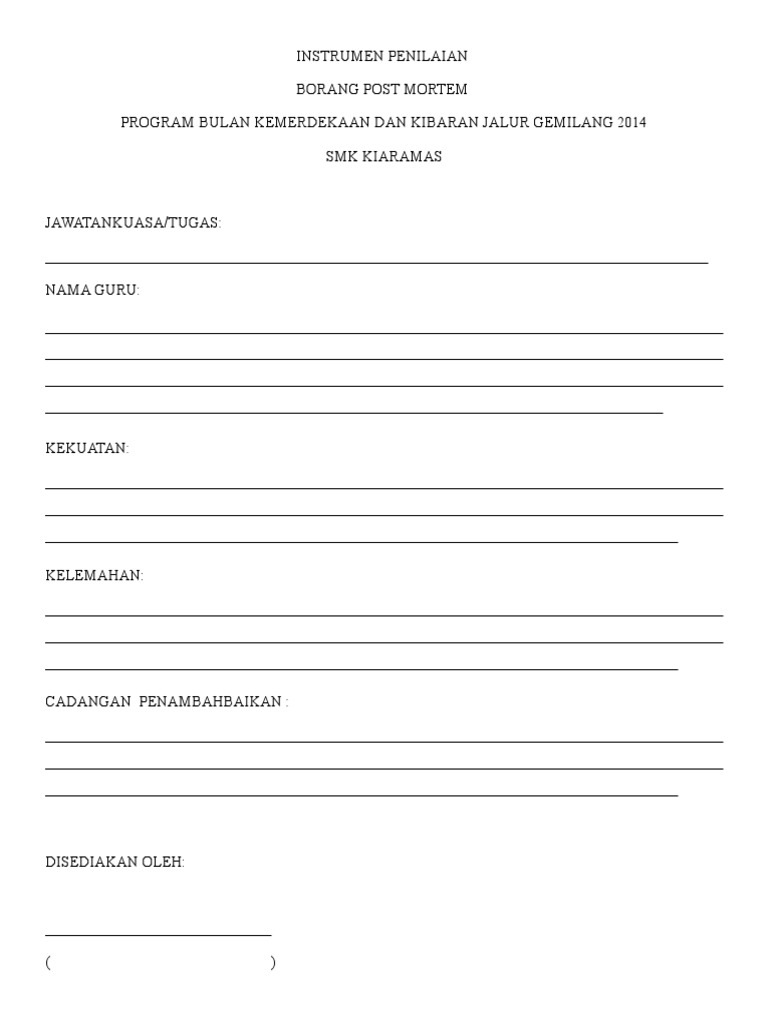 Borang Post Mortem Dokumentasi | PDF
