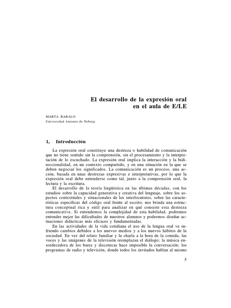 Baralo Expresion Oral | PDF | Oración (Lingüística) | Palabra