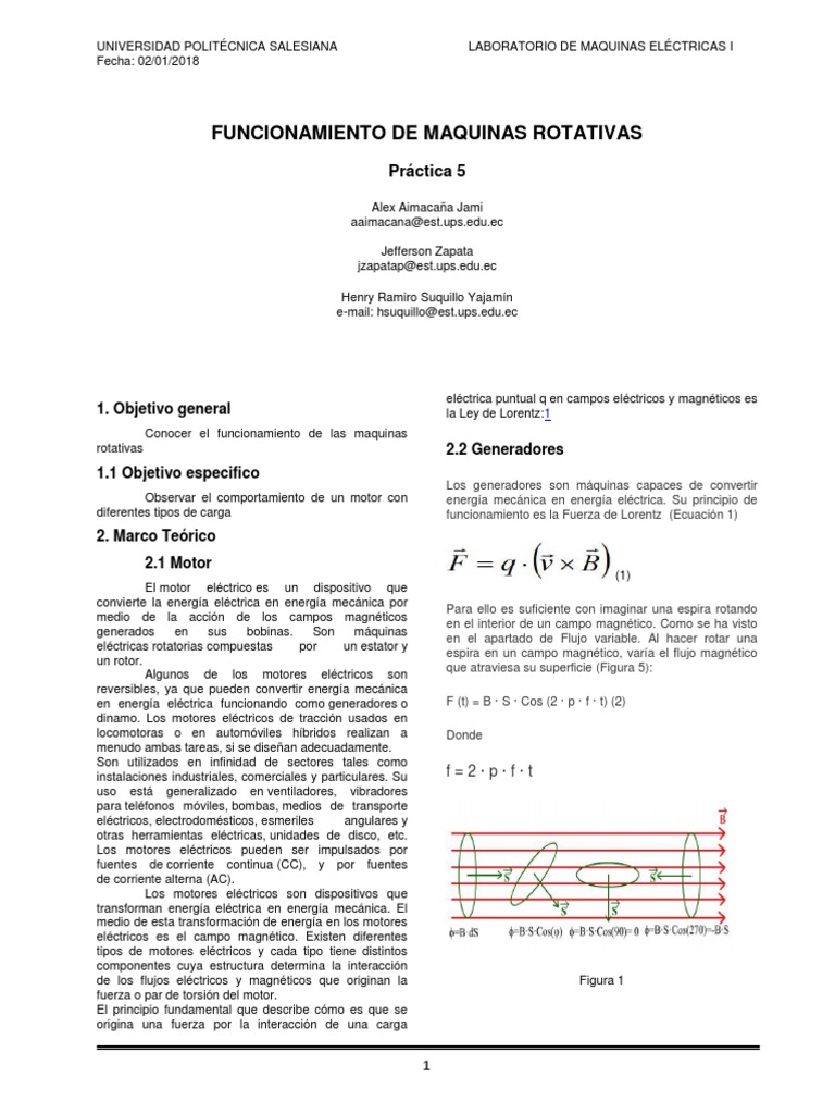 FUNCIONAMIENTO DE MAQUINAS ROTATIVAS - Informe UPS | PDF | Motor eléctrico | Inductor