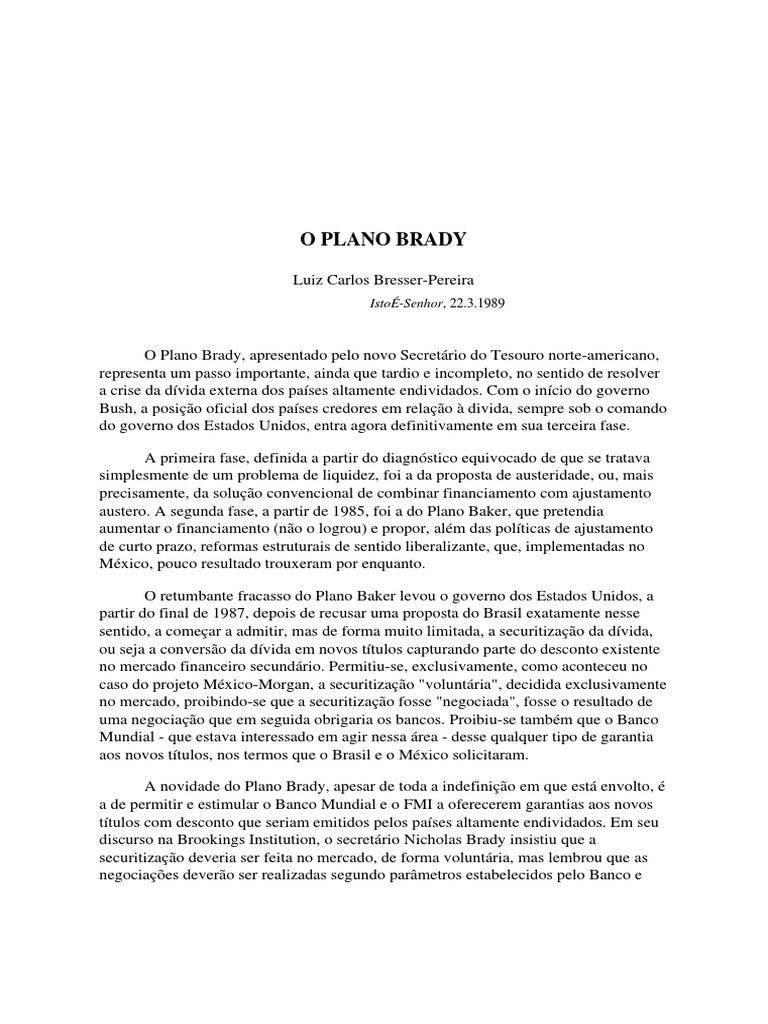 Plano Brady | PDF | Securitização | Economia (geral)