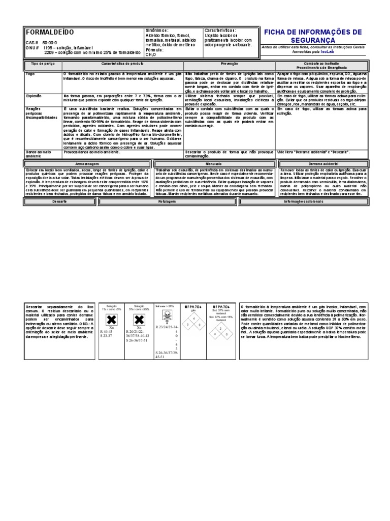 Formaldeido Isolab | PDF | Formaldeído | Química