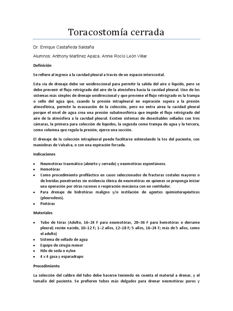Toracostomia | PDF | Neumología | Medicina CLINICA