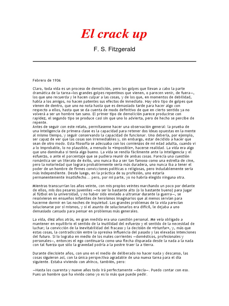 El crack-up de F. Scott Fitzgerald | PDF | F. Scott Fitzgerald | Homo ...
