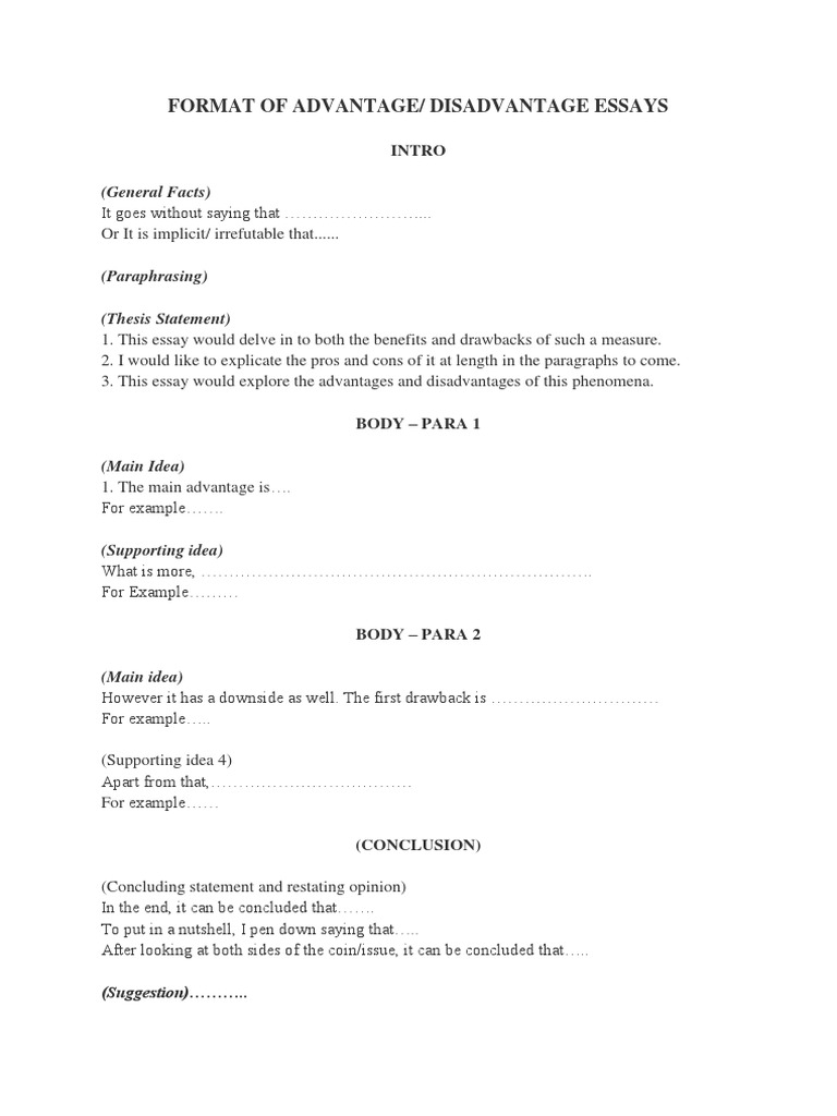 Advantage/Disadvantage Essay Format | PDF