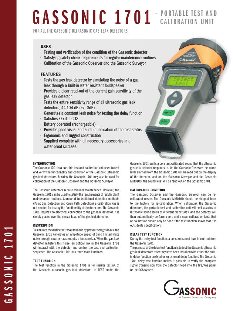 Gassonic 1701 Calibration Unit Overview | PDF | Ultrasound | Detector ...