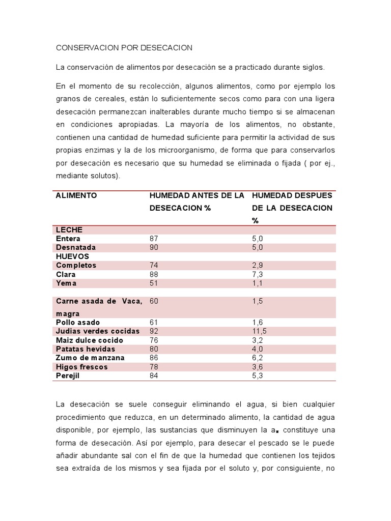 Conservación de Alimentos por Desecación | PDF | Microorganismo | Alimentos