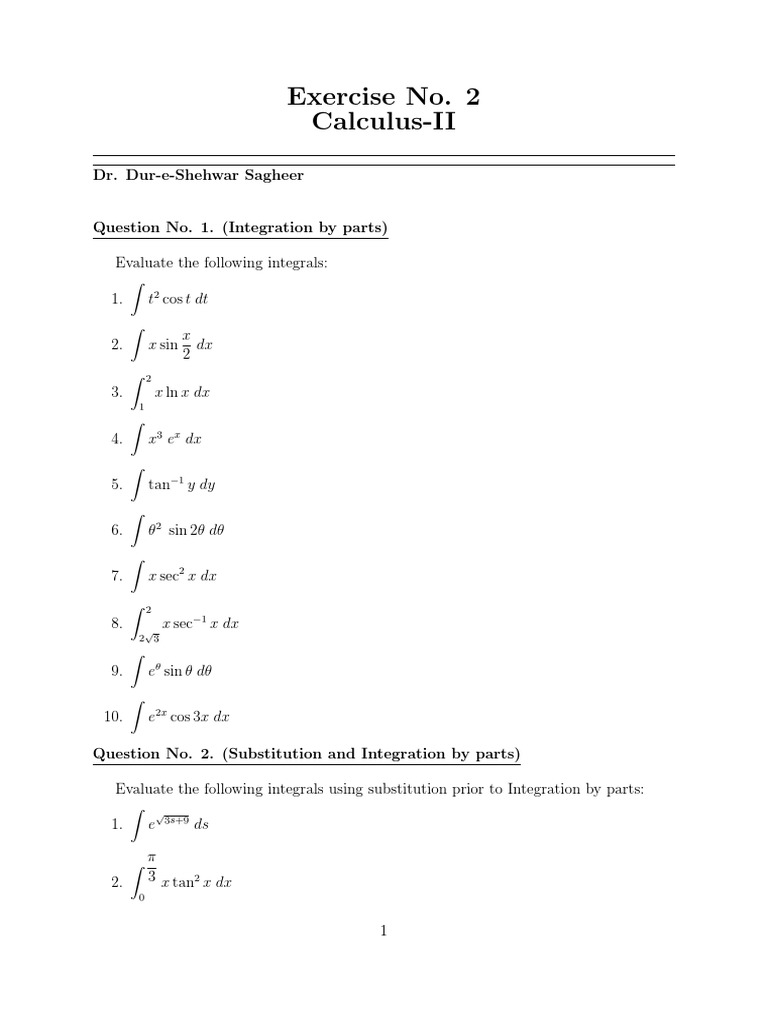 Exercise No. 2 Calculus-II | PDF